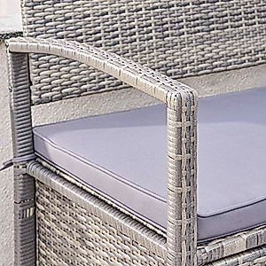 VIFAH V1924 Gabrielle All-Weather Resin Wicker Lounge Patio Sofa Storage Bench in Grey with Cushion, Gray