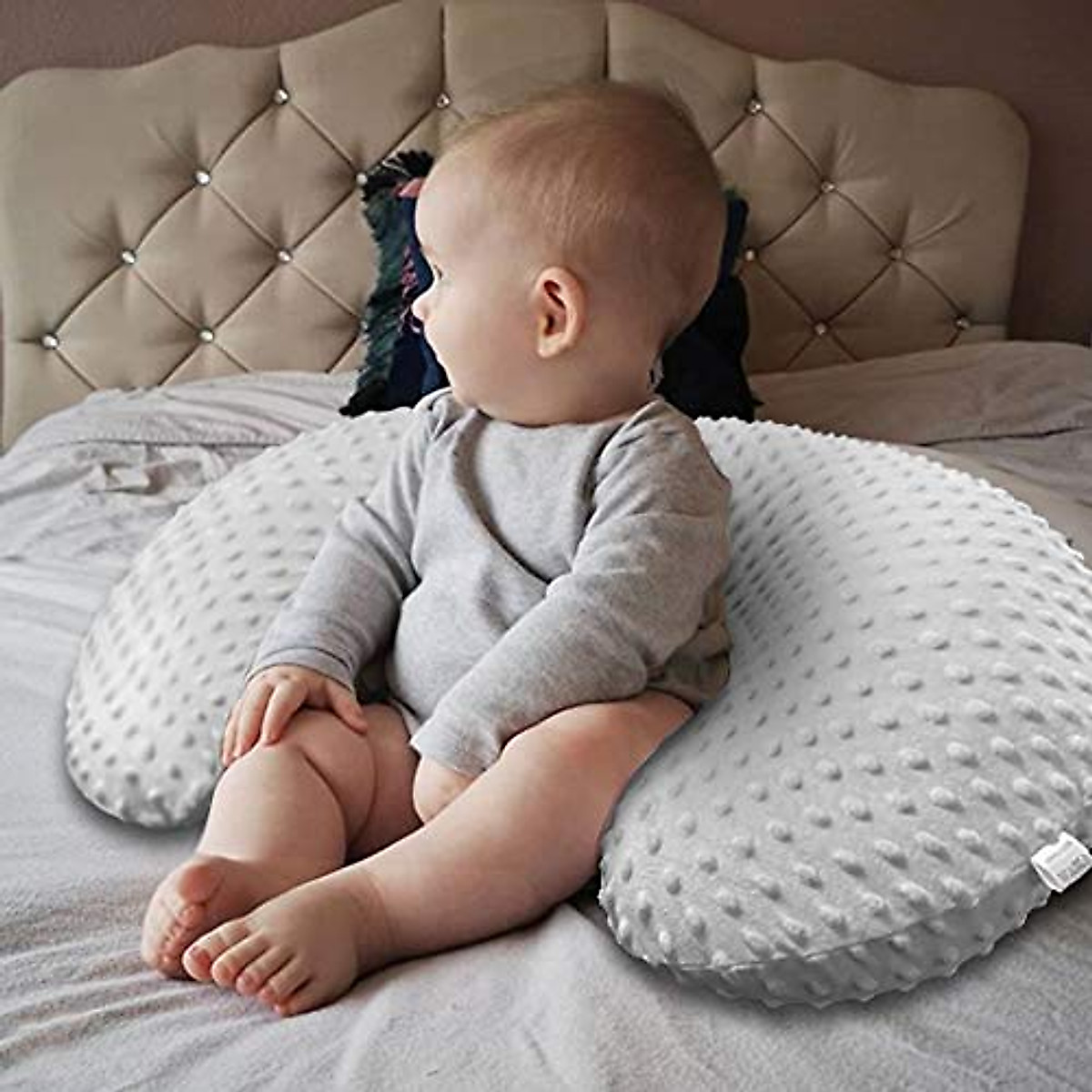 OWLOWLA 2Pack Nursing Pillow Cover White&Khaki Nursing Pillow Covers Set Breastfeeding Pillow Slipcover Fits Naked Nursing Pillow for Baby Boy Girl(White/Khaki)
