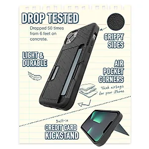 Smartish® iPhone 14 Plus Wallet Case - Wallet Slayer Vol. 2 [Slim + Protective] Credit Card Holder w/Kickstand - Drop Tested Hidden Card Slot Compatible w/Apple iPhone 14 Plus - Black Tie Affair