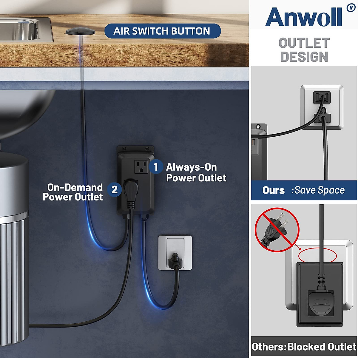 ANWOLL Garbage Disposal Air Switch Kit -Professional- Dual Outlet, Sink Top Waste Disposer On/Off, Garbage Disposal Button, Brass Made Cover, UL Listed