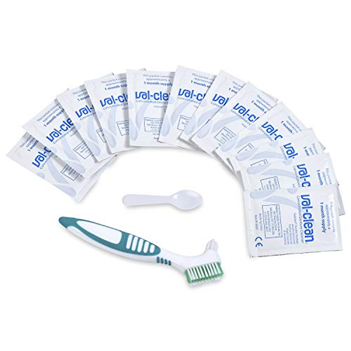 Val-Clean Concentrated Denture Retainer Partials and Night Guard Cleaner Powder BUNDLED with Denture Cleaning Brush AND Handy Denture Care Reference Card