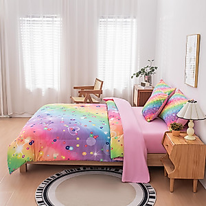 MWMWMW Full Size Comforter Sets for Girls, Kids Bedding Sets for Girls, Rainbow Comforter Full, 6 Pcs Bed in a Bag Girls (1Comforter, 1Flat Sheet, 1Fitted Sheet, 1 Pillow Cover, 2Pillowcases)