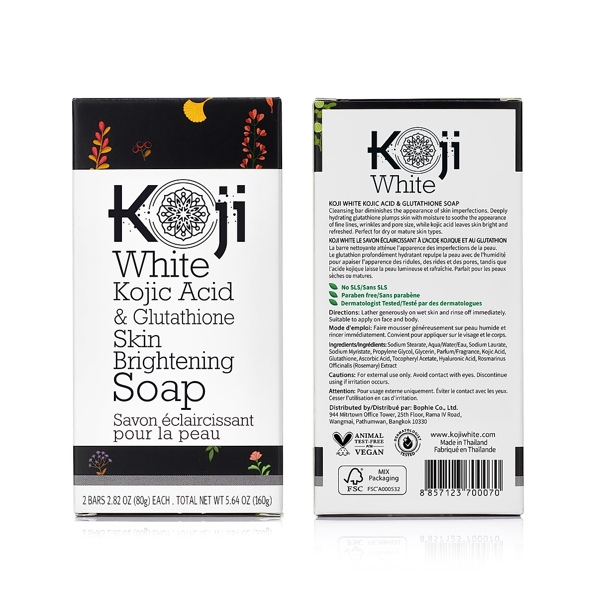 Koji White Kojic Acid & Glutathione Skin Brightening Soap for Body & Face Exfoliating, Hydrating and Cleansing Bar for Reduce the Appearance of Fine Lines and Wrinkles, Vegan, 2.82 oz (2 Bars)