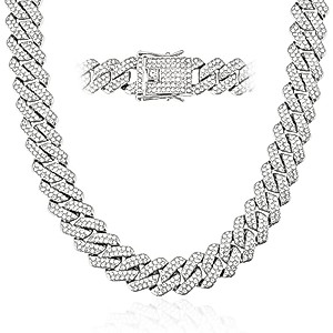 Mens Cuban Link Chain Miami Cuban Necklace 18K Gold Silver Chain Diamond Cut Chains For Men Women 14mm Iced Out Hip Hop Jewelry