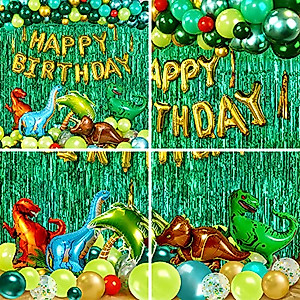 Partyville (US BASED COMPANY) Dinosaur Party Decorations With Balloons Arch Garland Kit - HAPPY BIRTHDAY And Dinosaur Balloons With Balloon Pump, Dino Themed Kid's Party Decor - Shimmer Backdrop