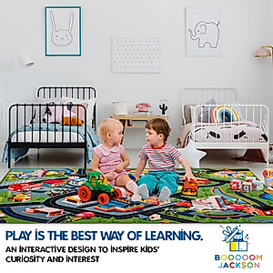 Booooom Jackson Kids Car Rug Playmat 31"X59" Car Mat for Kids Toy Cars Kids Rug with Roads for Playroom CarCarpet for Kids Race Car Play Rug for Toy Cars Play Carpet