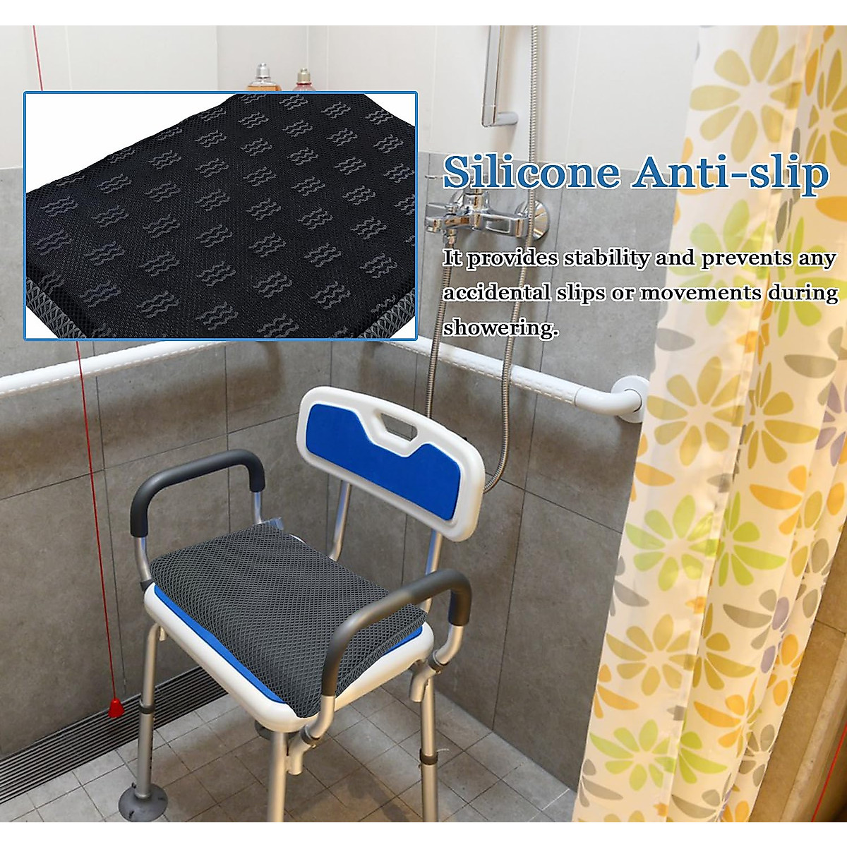REEZEIVI Shower Seat Cushion with Non-Slip Silicone Bottom,Soft 4D Mesh Fabric,Bathtub Chair Pad for Elderly,Quick Drying and Washable Shower Seat Mat, Design for Elderly, Senior, Handicap,Disabled