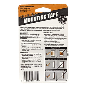 Gorilla - Heavy Duty Double Sided Mounting Tape, Weatherproof, 1" x 60", Black, (Pack of 2)