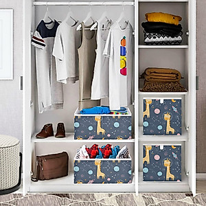 Cute Animals Giraffe Cube Storage Bin Collapsible Storage Bins Waterproof Toy Basket for Cube Organizer Bins for Kids Nursery Book Bathroom Closet Girls Boys - 11.02x11.02x11.02 IN
