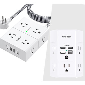 10Ft Surge Protector Power Strip and 1800J Outlet Extender Bundle