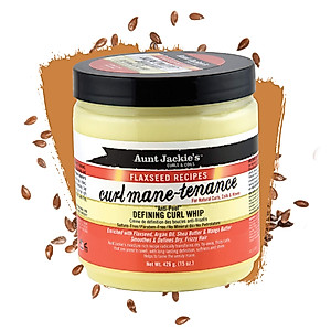 Aunt Jackie's Flaxseed Recipes Curl Mane-tenance, Lightwieght Anti-Poof Defining Curl Whip, Enriched with Flaxseed, Argan Oil and Shea Butter, Great for Dry and Frizzy Hair, 15 Oz Jar, Orange