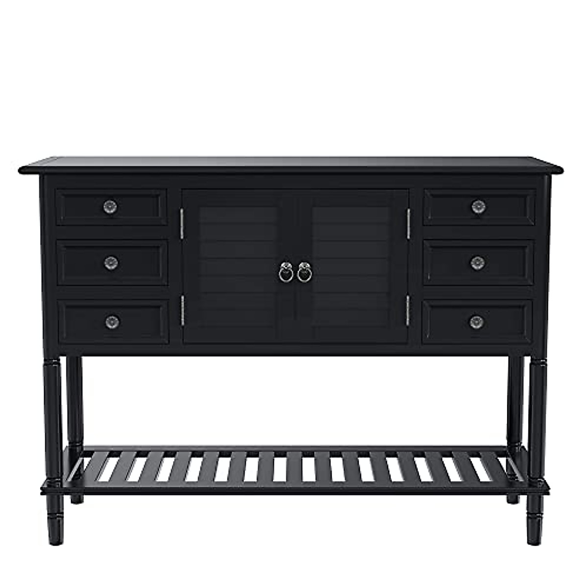 XD Designs Retro Style Sideboard Console Table, Free Standing Kitchen Storage Buffet Server Cabinet, 45 Table Sofa 6 Drawers, 1 Cabinets and Bottom Shelf (Black + MDF), 45.28Wx14.96Dx34.02H