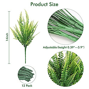 ZEOSTARO 12 Bundles Artificial Plants, Fake Boston Fern Greenery Outdoor UV Resistant No Fade Faux Plastic Plants Garden Porch Window Box Decorating