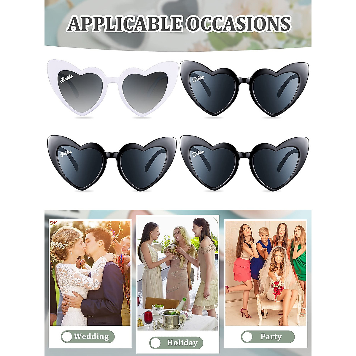 Dunzy 7 Pairs Bachelorette Sunglasses Retro Heart Bride Sunglasses Vintage Wedding Sunglasses for Bridesmaid Bridal Party (White, Black, Grey)