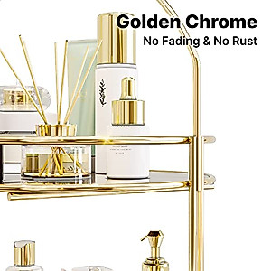 2-Tier Gold Metal Countertop Organizer with Handle - Multipurpose Storage Stand for Bathroom, Vanity Makeup Tray, Kitchen Spice Rack, Cake Stand with Washable Serving Plate