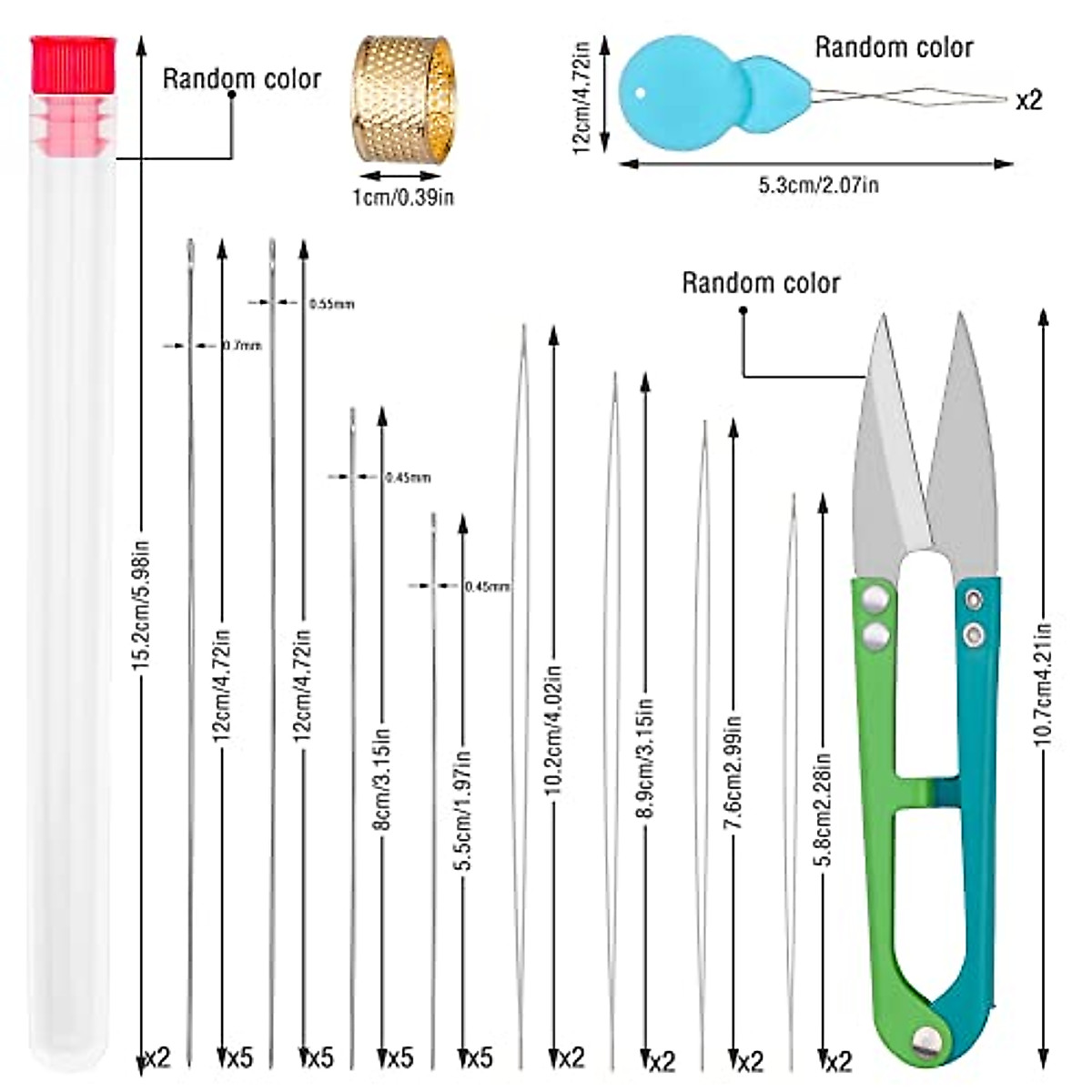 UOOU 28 Pcs Beading Needles Set Include 20 Pcs Long Straight Beading Thread Needles + 8 Pcs Big Eye Beading Needles, Embroidery Needles with Needle Bottle, Thimble, Needle Threaders for Jewelry Making