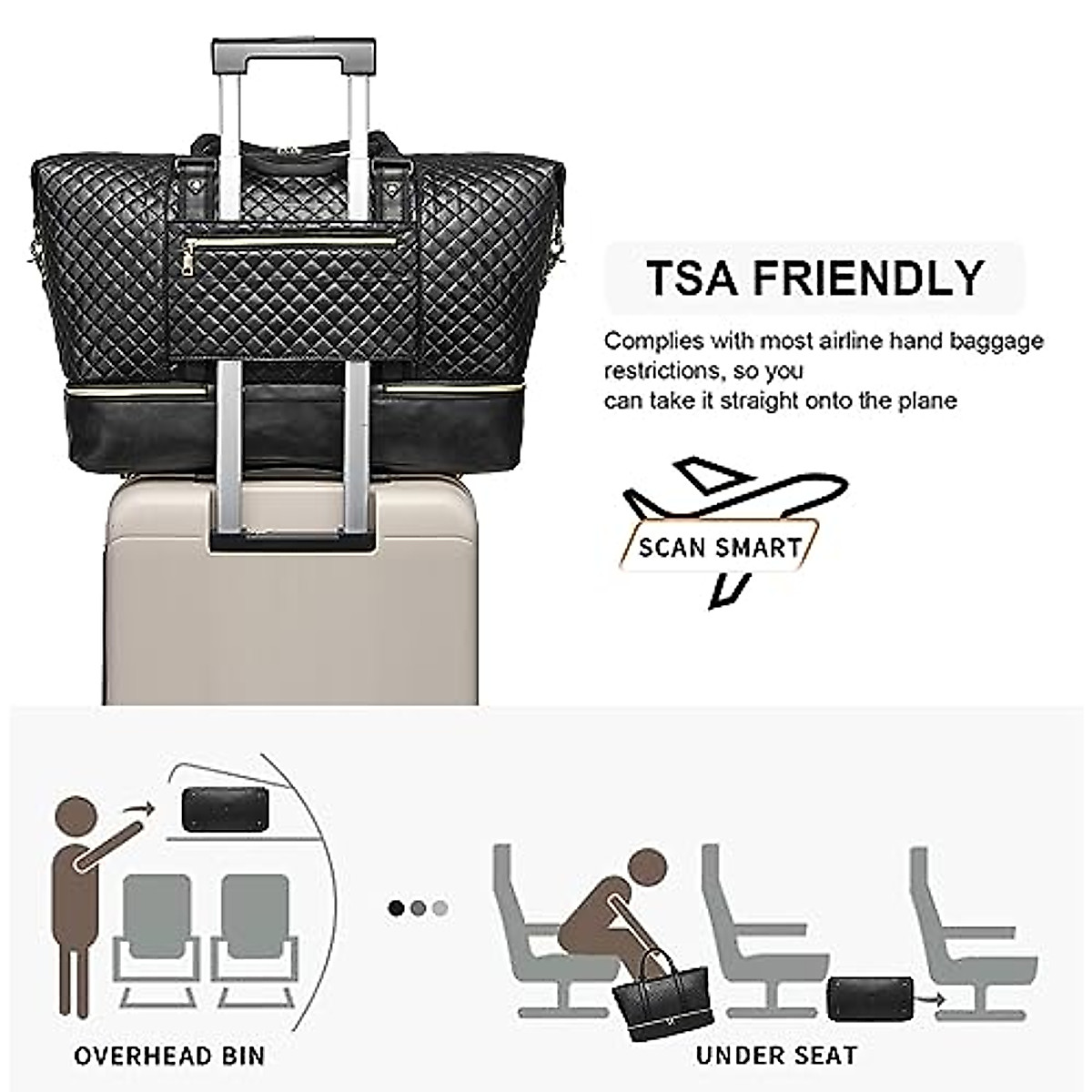 Travel Bag with Shoe Pouch,Weekender Bag Overnight Duffle Bag Carry On Bag Travel Tote Duffel Bags for Traveling Sport Duffel Bag Gym Bag for Women or Men