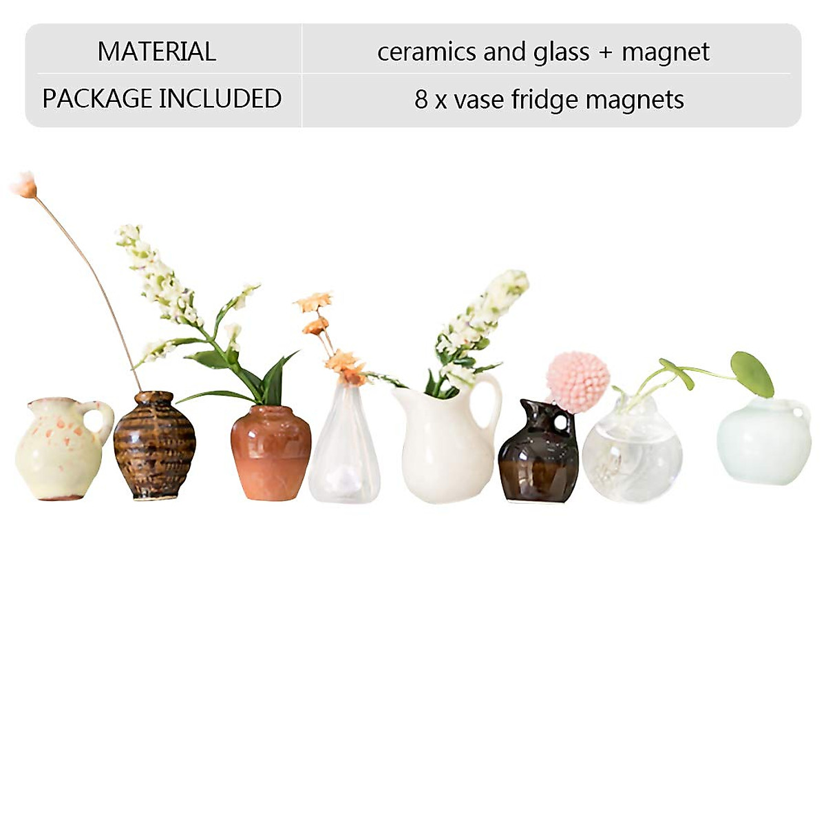 Kelendle 8Pcs Magnetic Mini Ceramic Glass Vase with Dropper Refrigerator Magnets Sticker Fridge Whiteboard Magnets for Home and Office Refrigerator Decoration