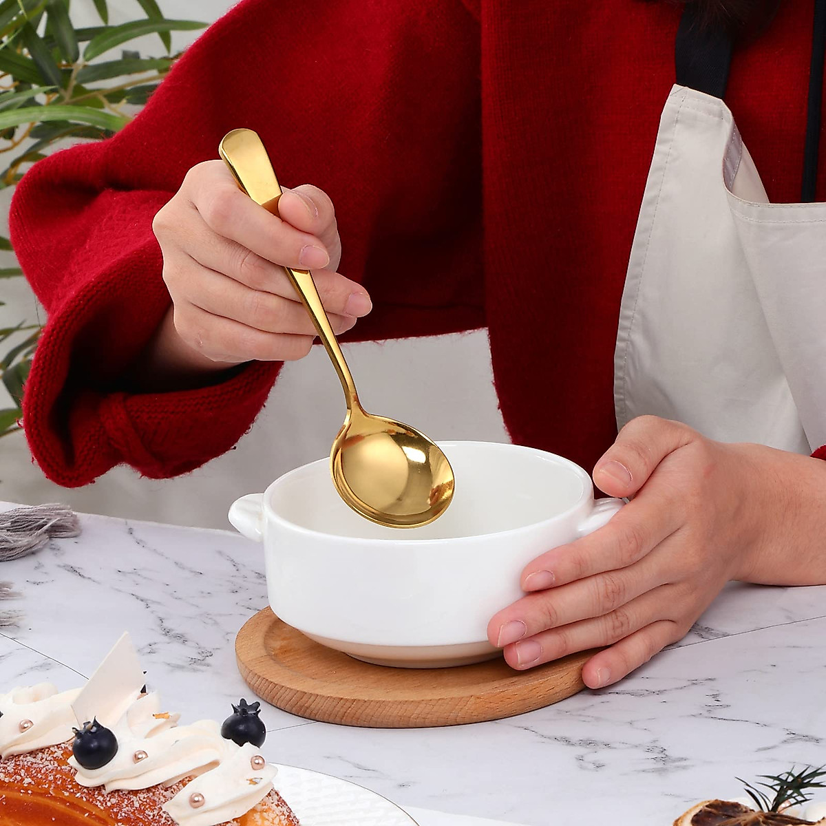 Broth Round Spoon Set, 8-Piece Reusable Stainless Steel Dinner Table Cereal Soup Spoon, Camping Ramen Spoons