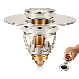 Bathroom Sink Stoppers Brushed Nickel，Pop Up Drain Stopper for Bathroom Sink，‎2-in-1 Sink Stopper & Strainer,Universal Wash Basin Sink Stopper，for 1.1"~1.5" Bathroom Sink Drain Pipe（Brushed Nickel）