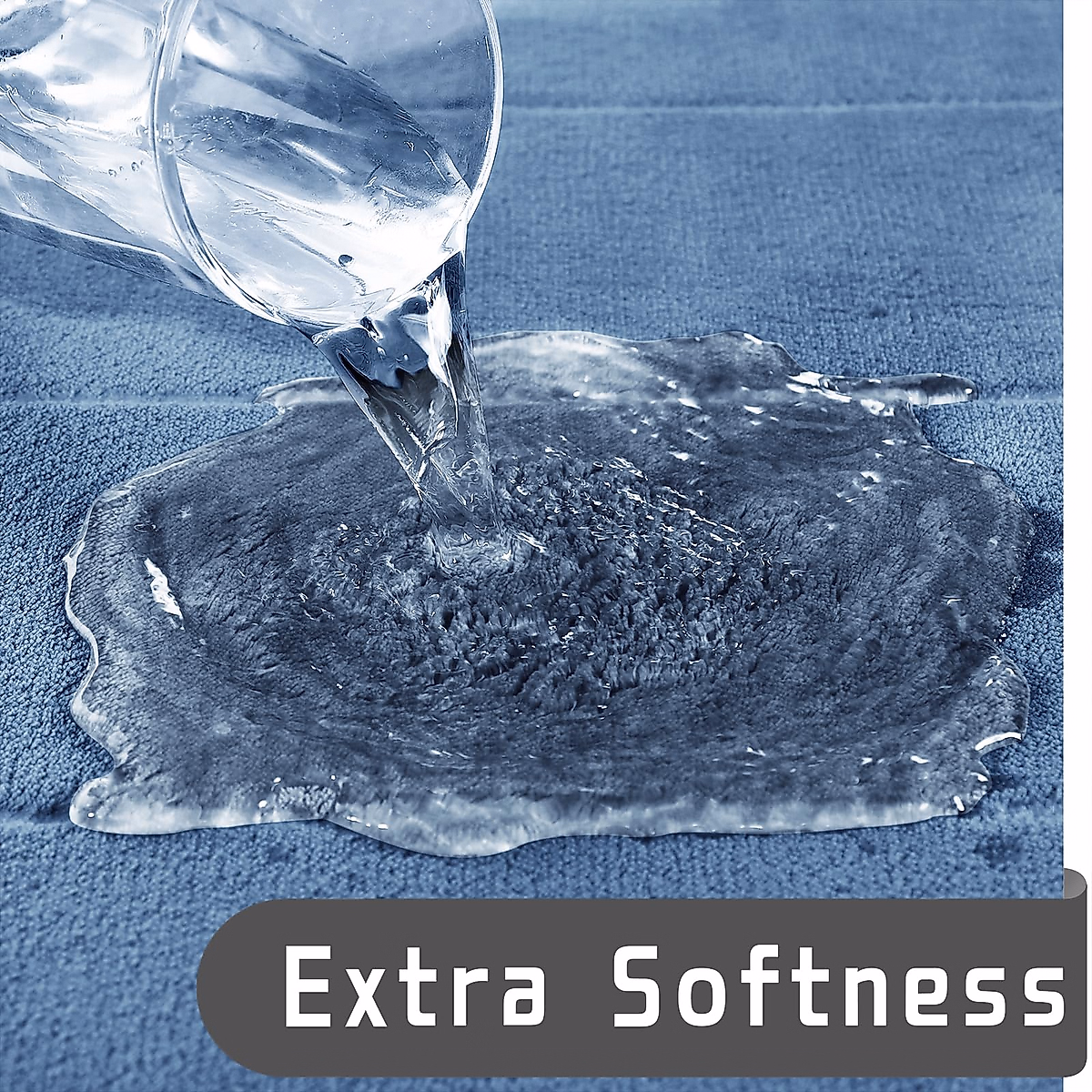 Yimobra Memory Foam Bath Mat Set, 2 Piece Soft Bathroom Rugs,17x24 and 24x20.4 U-Shaped Bathroom Rugs, Toilet Mat, Water Absorption, Non Slip, Thick, Dry Fast for Bathroom Floor Mat, Denim Blue