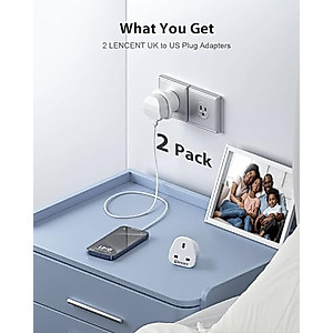 LENCENT UK to US America Plug Adapter, 2 Pack Grounded USA Visitors Travel Converter, Converts All Type G Plugs from United Kingdom UK Singapore Malaysia UAE Ireland Malta Hongkong and etc. (Type B)