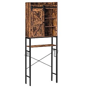HOOBRO Over The Toilet Storage Cabinet, Large Capacity, 5 Tier Over Toilet Bathroom Organizer with Sliding Door, Bathroom Shelves Over Toilet with Paper Hook, Easy Assembly, Rustic Brown BF48TS01