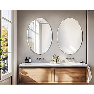 Artloge Frameless Oval Wall Mirror: Decorative Elliptical Mirrored Glass Vanity with Beveled Silver Edge for Bathroom Bedroom Livingroom Dining Room Entryway Hallway, 32 x 24 inch