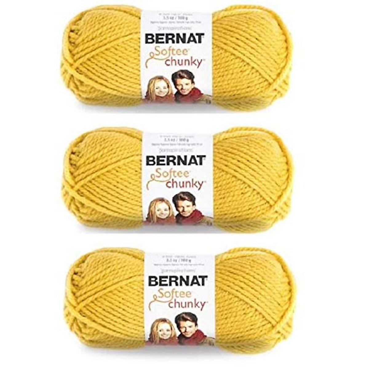 Bernat Softee Chunky Yarn, Super Bulky #6, 3 Skeins Glowing Gold 28607
