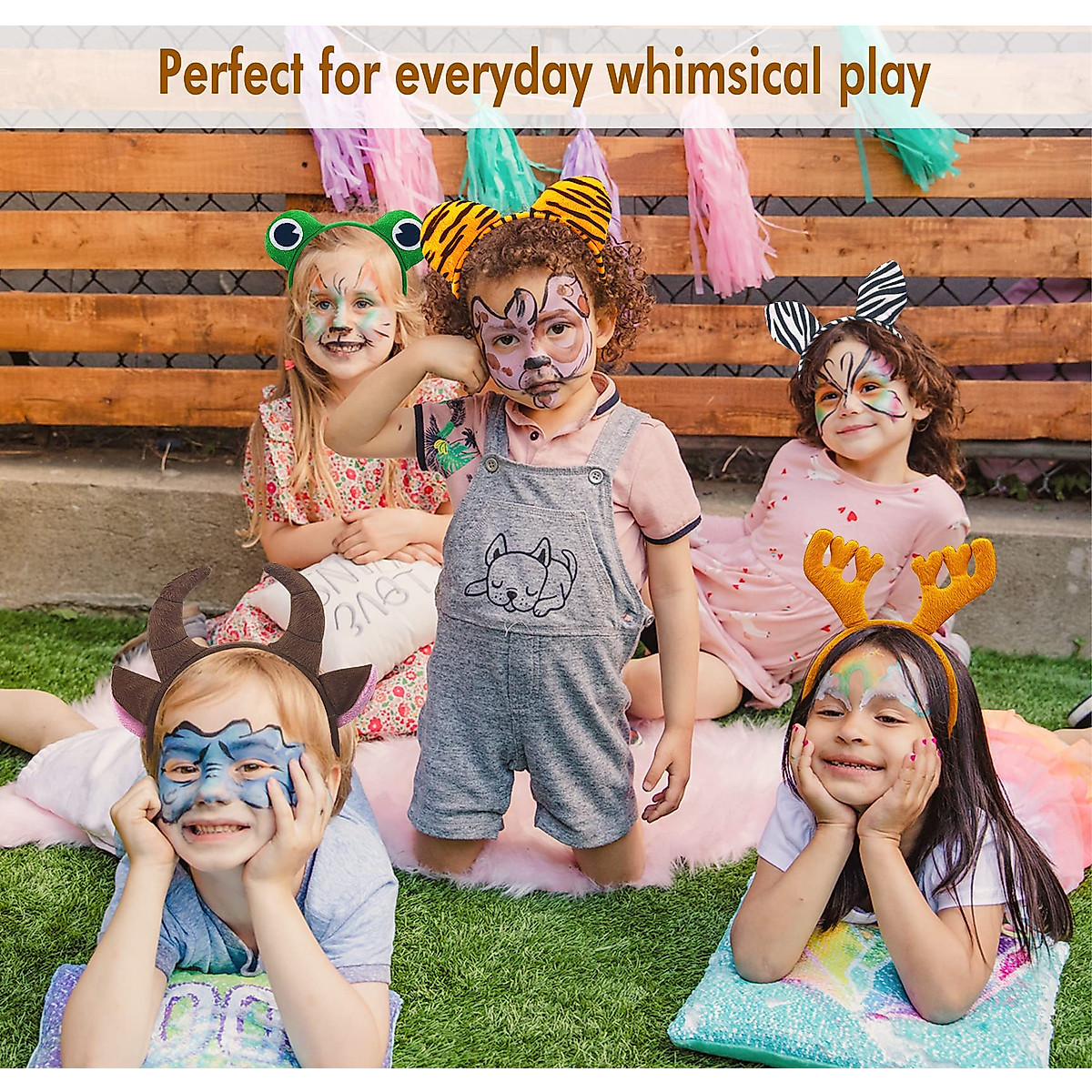 Flying Childhood 16Pcs Jungle Animal Ears Headbands as Safari Party Favors Wild One Birthday Decorations Plush Animal Headpiece for Kids Adults