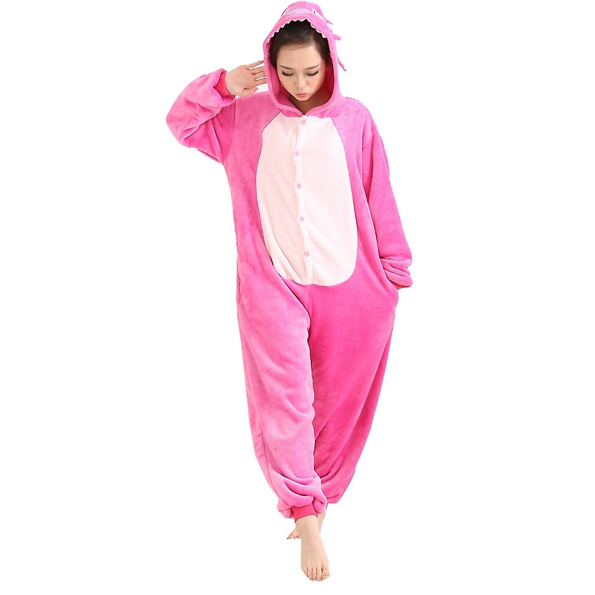 Prferhouse Unisex Adult Pajamas Costume One Piece Flannel Halloween Cosplay Hooded Jumpsuit