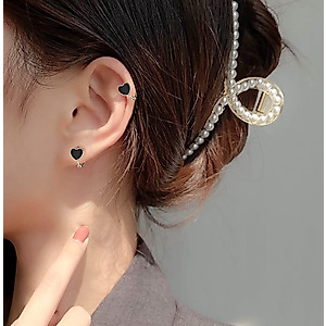 Reffeer Solid 925 Sterling Silver Love Heart Hoop Earrings for Women Teen Girls Black Heart Huggie Earrings Small Hoop (A-Silver)