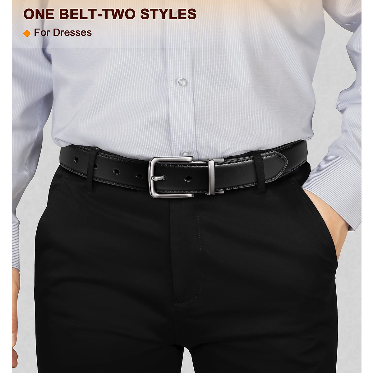BULLIANT Men's Belt,Reversible Belt 1.25" For Gift Mens Casual Golf Dress pants shirts,One Reverse For 2 Sides(Black/Light Brown,32"-34" Waist Adjustable)