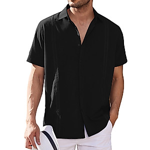 COOFANDY Men's Casual Button Down Shirts Short Sleeve Cotton Tops Resort Wear Summer Beach Shirt A-Black