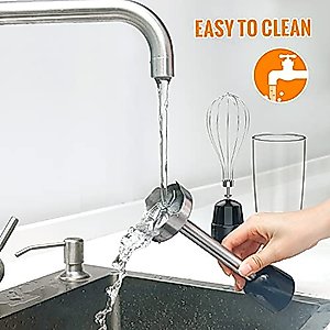 Immersion Blender Handheld, 1100W 5-in-1 Multi-Purpose Hand Blender, 12-Speed Stick Blender, 600ml Beaker, 500ml Chopper, Egg Whisk, Milk Frother, Black