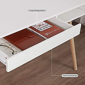 White Desk Mid Century Modern Desk Wooden Desk with Drawer Small Office Desk Mid Century Computer Desk White Makeup Table, by Artswish