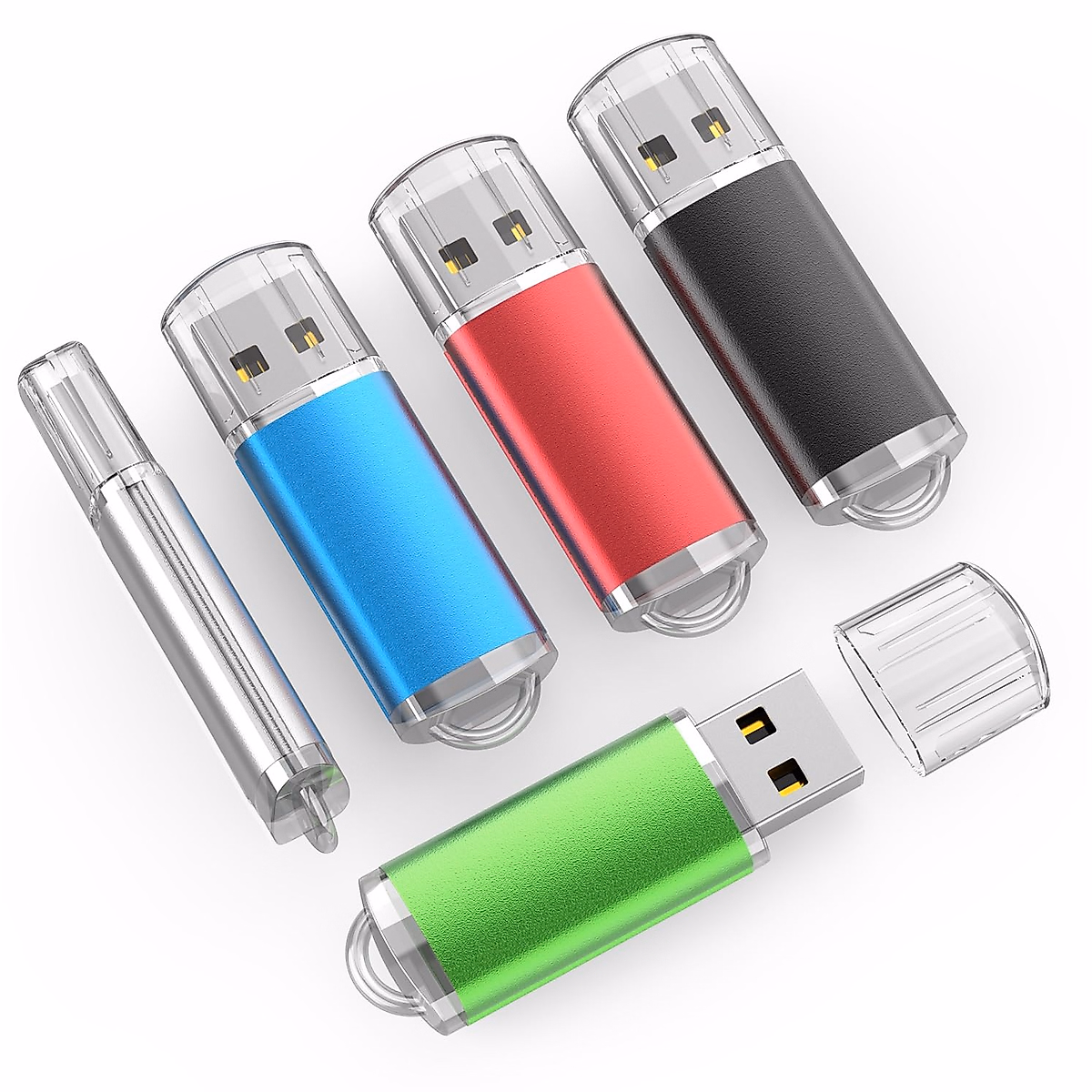 TOPESEL USB Flash Drive 5 Pack 64GB USB 2.0 Flash Drive Memory Stick USB Drive Jump Drive USB Storage Flash Drives Pen Drive Thumb Drives (5 Mixed Colors: Black Blue Green Red Silver)