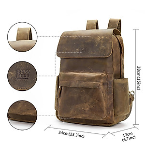 BRASS TACKS Leathercraft Leather Rucksack Backpack Casual Travel Satchel Bag Daypack For Men Women 15.6 inch Laptop Bookbag