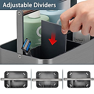 BYUNER Portable Shower Caddy Basket Bin with Handle and Adjustable dividers for College Dorm, Large Plastic Bathroom Storage Organizer Tote,Gray