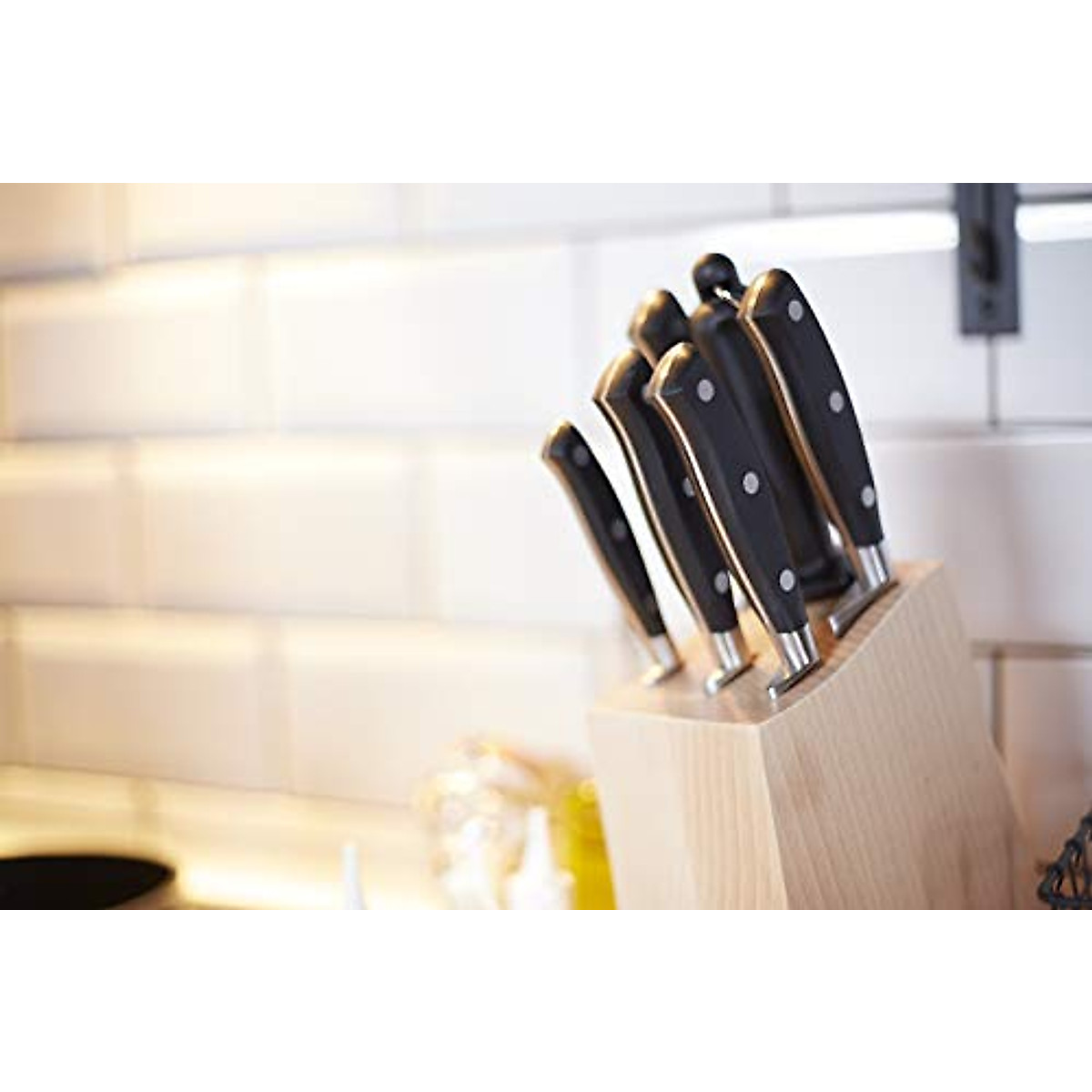 ARCOS Forged Block Knife Set 6 piece Nitrum Stainless Steel. 4055 gr. Multi-use Cooking Knife for Cutting Meat and Vegetables. Ergonomic Polyoxymethylene POM Handle. Series Riviera. Color Black.