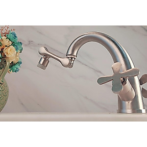 Genpe Brushed Golden Swivel Faucet Extender Universal 1080 Rotation Robotic Arm Swivel Extension Kitchen Sink Aerator Extender with 2 Water Outlet Modes