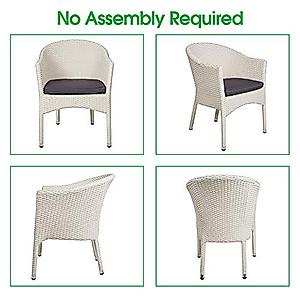 TRY & DO Patio Wicker Chair with Armrest Outdoor Rattan Dining Chair with Seat Cushion Garden Furniture for Garden, Balcony, Lawn and Indoors-1 Pack (White)