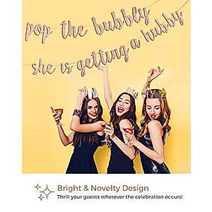 Rose Gold Bridal Shower Decorations - Bachelorette Banner - A Dazzling Sign for Your Engagement Party | Pop The Bubbly Shes Getting a Hubby | Glittering Bride to be Backdrop Decor Supplies Favors