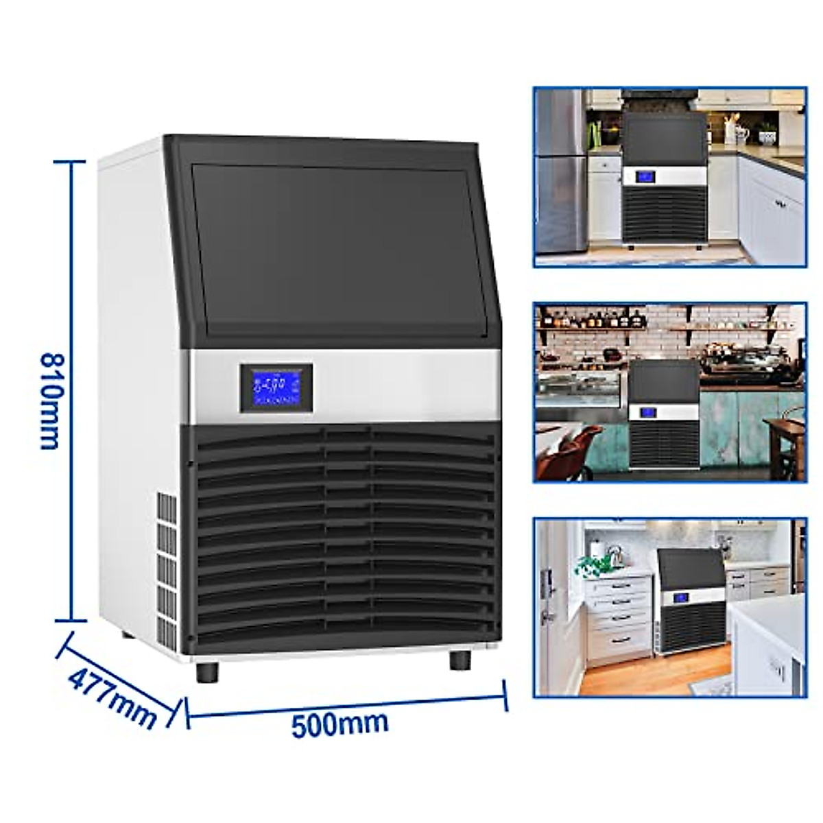Commercial Grade Ice Maker Machine - 450W 80-90LBS/24H with 40LBS Bin, Full Heavy Duty Stainless Steel Construction, Freestanding Automatic Clear Cube Ice Making Machine for Home Bar