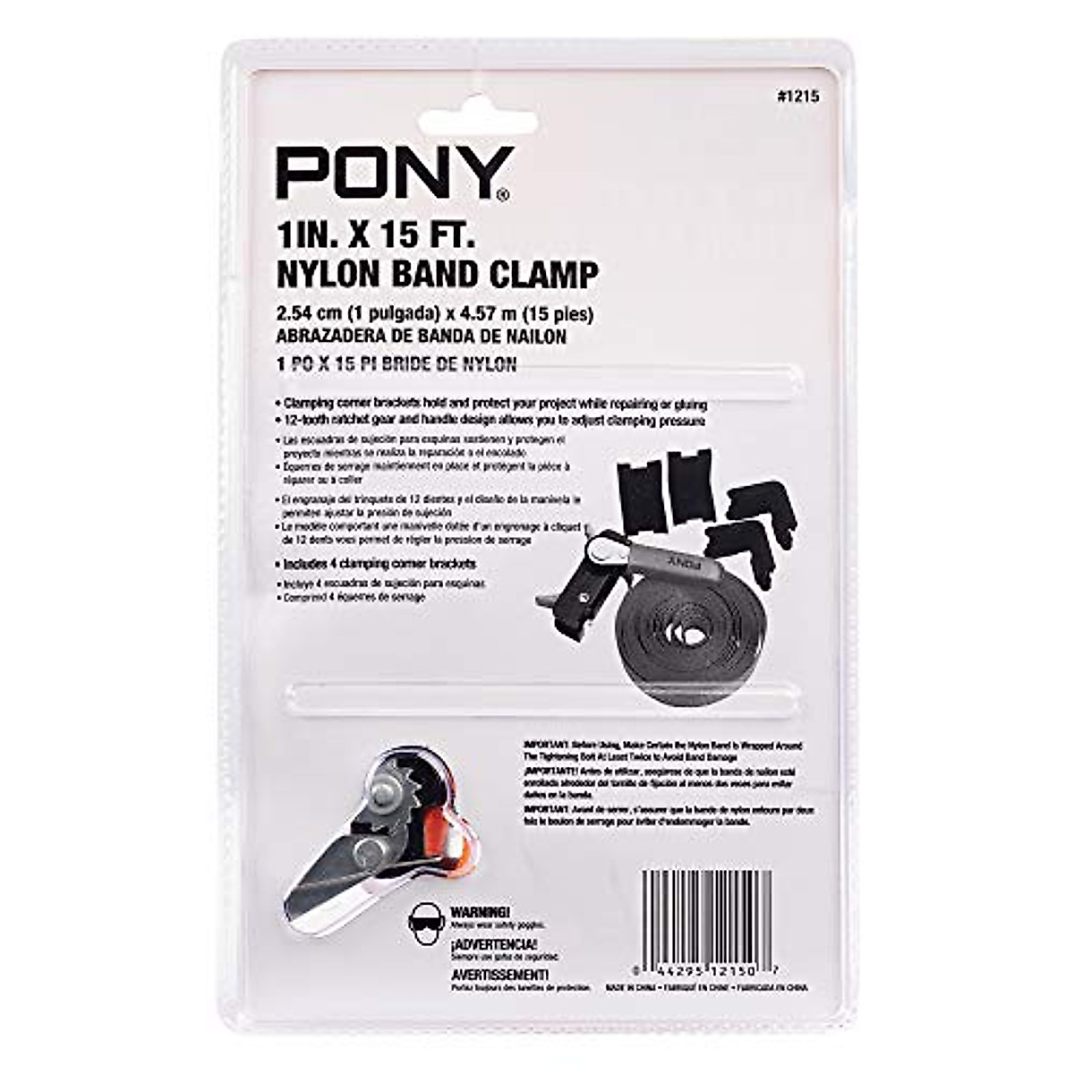 Pony Jorgensen 1215 Adjustable Band Clamp for Woodworking and Framing, 15-Foot Strap, Self-locking Ratcheting Handle