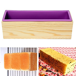 Ogrmar Flexible Rectangular Soap Silicone Mold with Wood Box DIY Tool for Soap Cake Making 42oz (Purple-2PCS)
