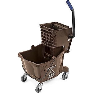 Carlisle FoodService Products Mop Bucket with Side-Press Wringer for Floor Cleaning, Restaurants, Offices, And Janitorial Use, Polyproylene, 26 Quarts, Brown