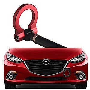 DEWHEL JDM Aluminum Track Racing Front Bumper Car Accessories Auto Trailer Ring Eye Towing Tow Hook Kit Screw On for 2014-up Mazda3 2014-up Mazda6 2013-up Mazda CX-5 2016-up Mazda MX-5 (Red)
