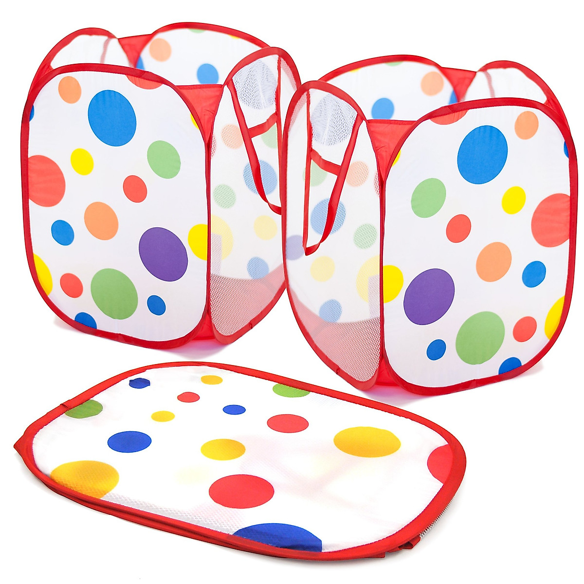 eWonderWorld 3 Piece Collapsible Fabric Hamper Pop up Laundry Basket Kids Polka Dot Theme Toy Storage Bin - Durable Hamper for Clothes and Toys, Basket for Nursery,Bedroom,Closet