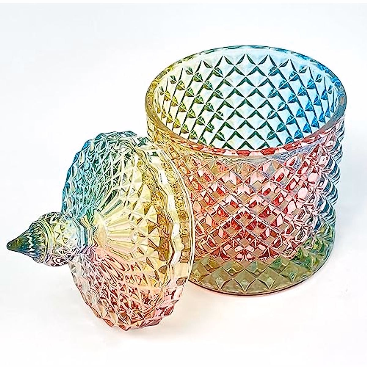 EWEIGEER Colorful Crystal Glass Candy Snack Barrel Storage Jar Embossed Luxury Cookie Buffet Canister With Lids Jewelry Box Jar Biscuit Containers